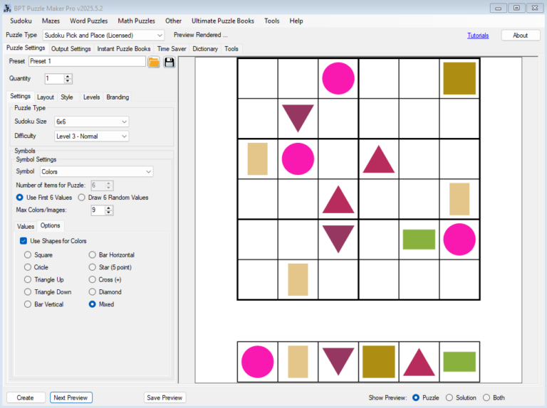 Using Colors and Shapes Together in Sudoku Pick and Place