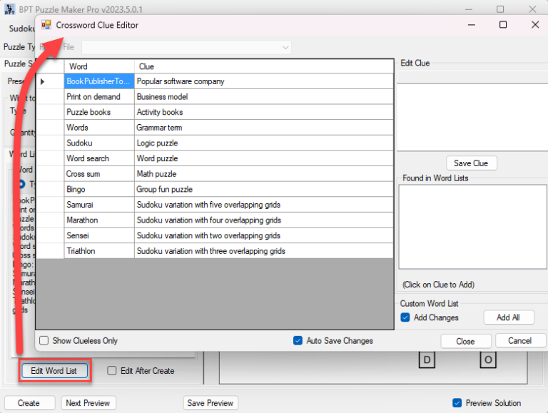 How to use the Word List Editor for Puzzle Maker Pro?