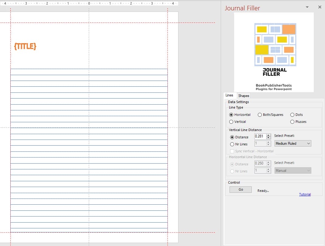 How can I quickly set up lines, squares or dots for my journal using
